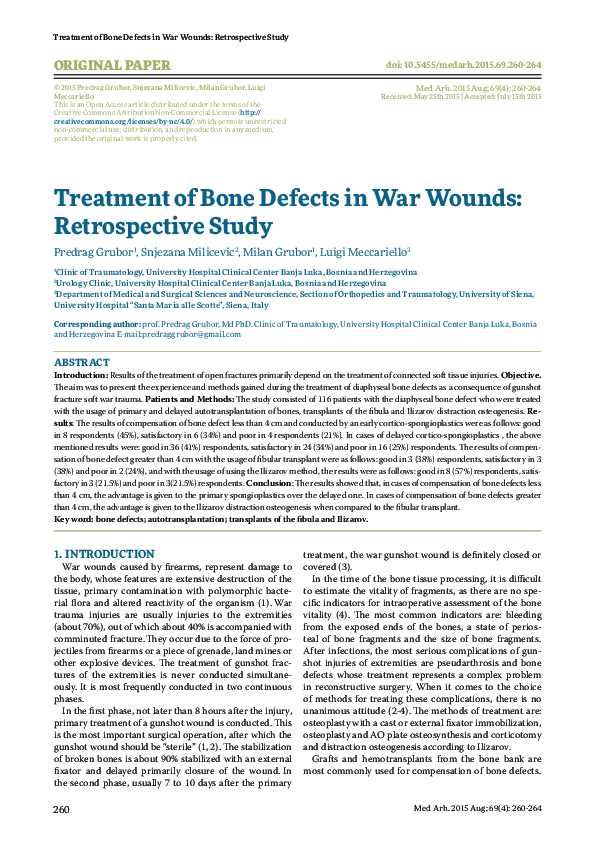 (PDF) Treatment of Bone Defects in War Wounds: Retrospective Study