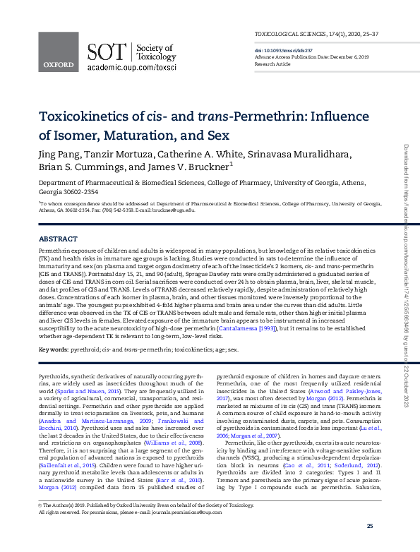 (PDF) Toxicokinetics of cis- and trans-Permethrin: Influence of Isomer, Maturation and Sex