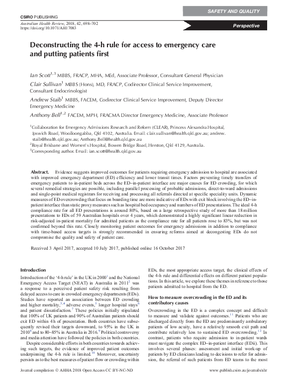 (PDF) Deconstructing the 4-h rule for access to emergency care and ...
