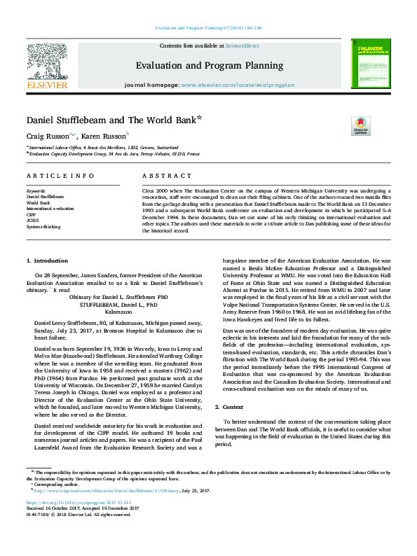 (PDF) Daniel Stufflebeam and The World Bank