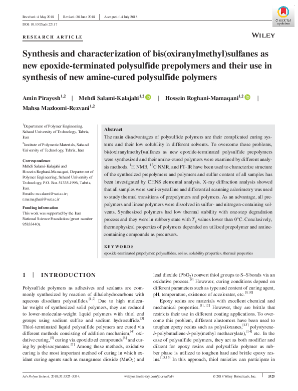 (PDF) Synthesis and characterization of bis(oxiranylmethyl)sulfanes as ...