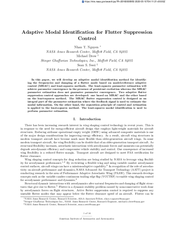 (PDF) Adaptive Modal Identification for Flutter Suppression Control
