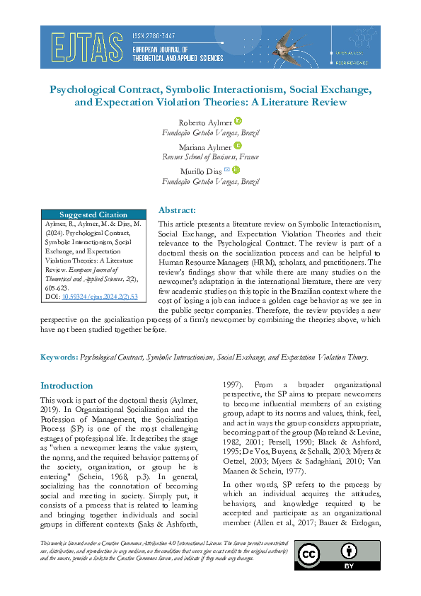 (PDF) Psychological Contract, Symbolic Interactionism, Social Exchange ...
