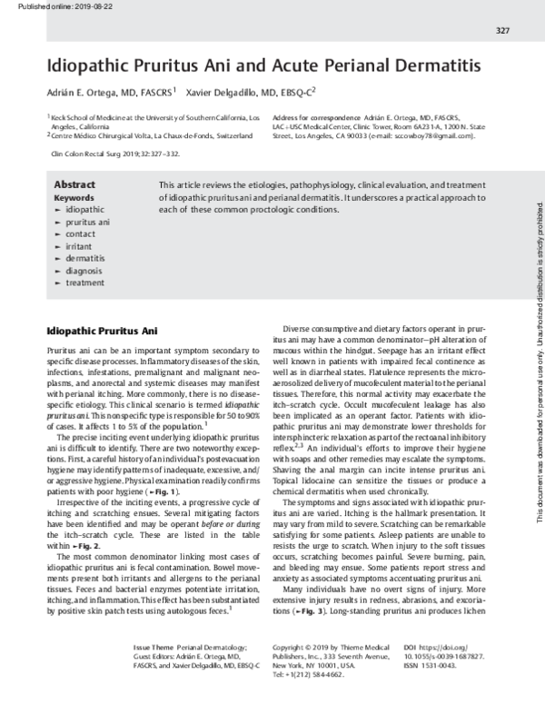 (PDF) Idiopathic Pruritus Ani and Acute Perianal Dermatitis