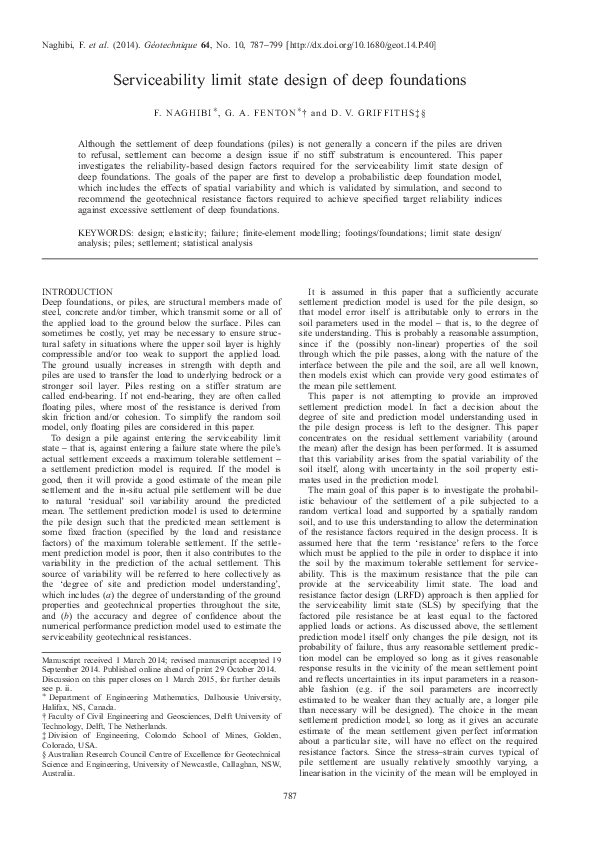 (PDF) Serviceability limit state design of deep foundations