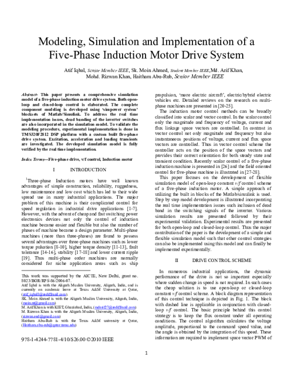 (PDF) Modeling, simulation and implementation of a five-phase induction motor drive system