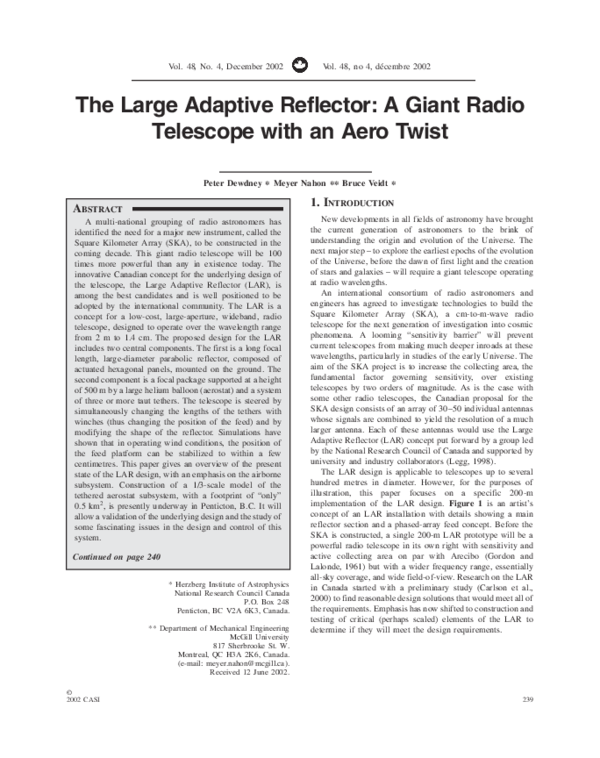 (PDF) The Large Adaptive Reflector: A Giant Radio Telescope with an ...