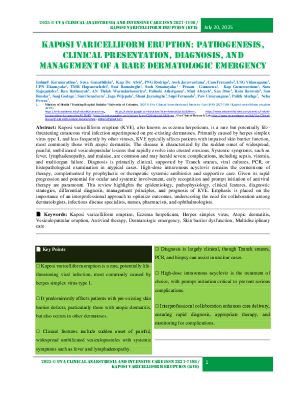 (PDF) Kaposi Varicelliform Eruption: Pathogenesis, Clinical ...