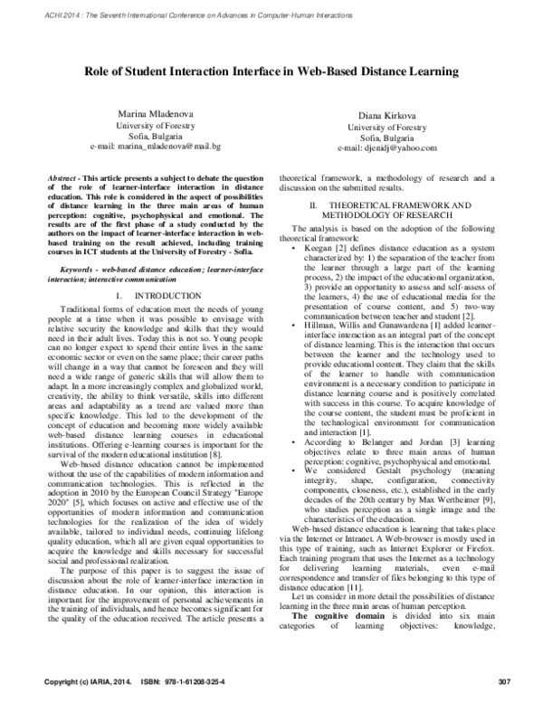 (PDF) Role of Student Interaction Interface in Web-Based Distance Learning