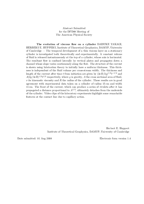 (PDF) The evolution of viscous flow on a cylinder