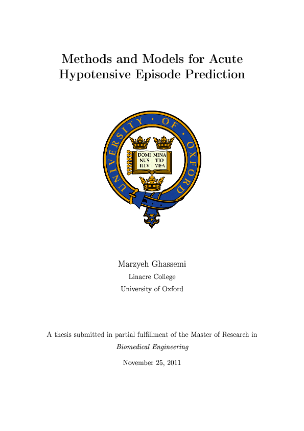 (PDF) Methods and models for acute hypotensive episode prediction