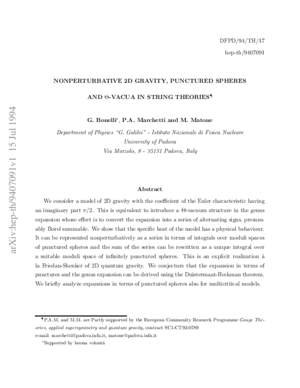 (PDF) Nonperturbative 2D gravity, punctured spheres and Θ-vacua in string theories