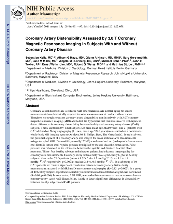 (PDF) Coronary Artery Distensibility Assessed by 3.0 Tesla Coronary ...