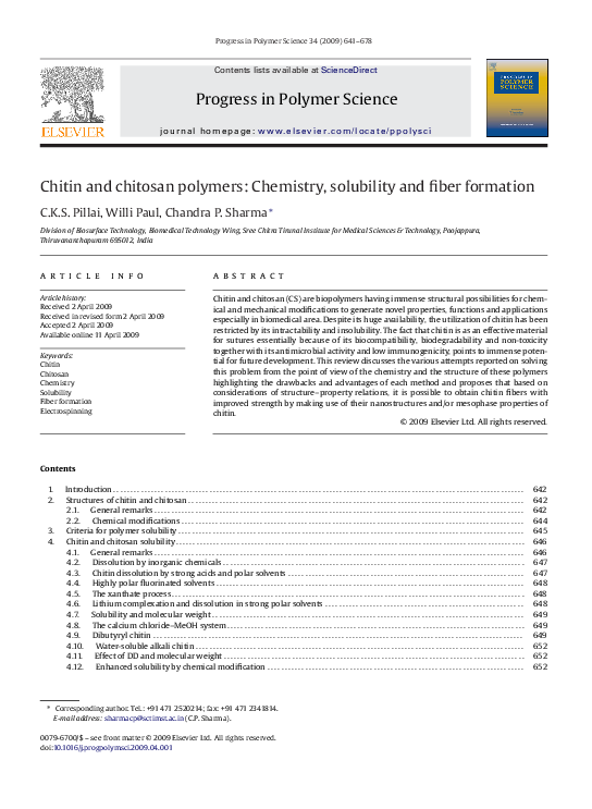 (PDF) Chitin and chitosan polymers: Chemistry, solubility and fiber ...