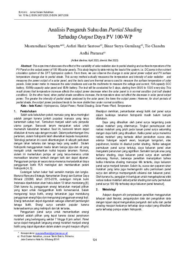 (PDF) Analisis Pengaruh Suhu Dan Partial Shading Terhadap Output Daya ...