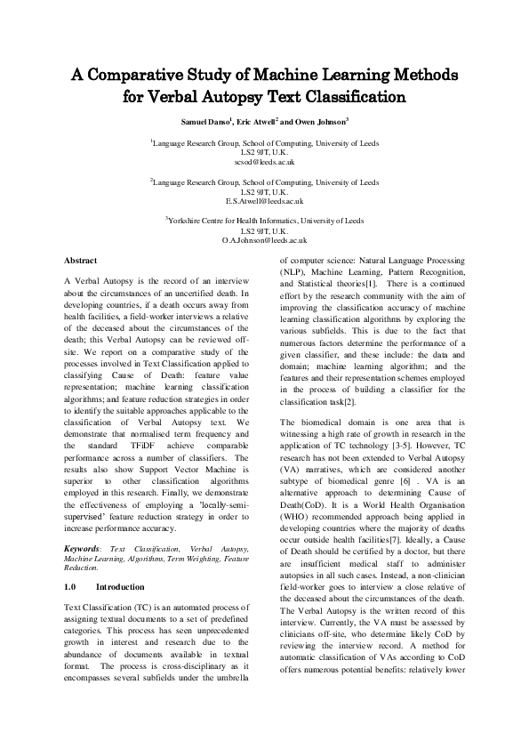 (PDF) A Comparative Study of Machine Learning Methods for Verbal ...