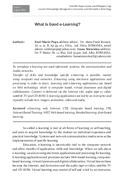 (PDF) What Is Good e-Learning?