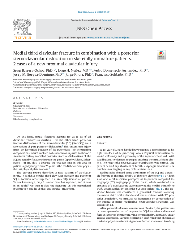 (PDF) Medial third clavicular fracture in combination with a posterior ...