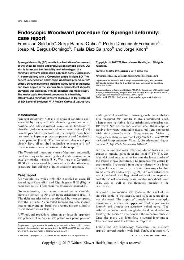 (PDF) Endoscopic Woodward procedure for Sprengel deformity: case report