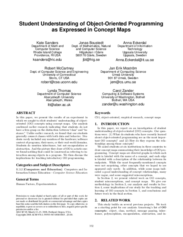(PDF) Student understanding of object-oriented programming as expressed ...