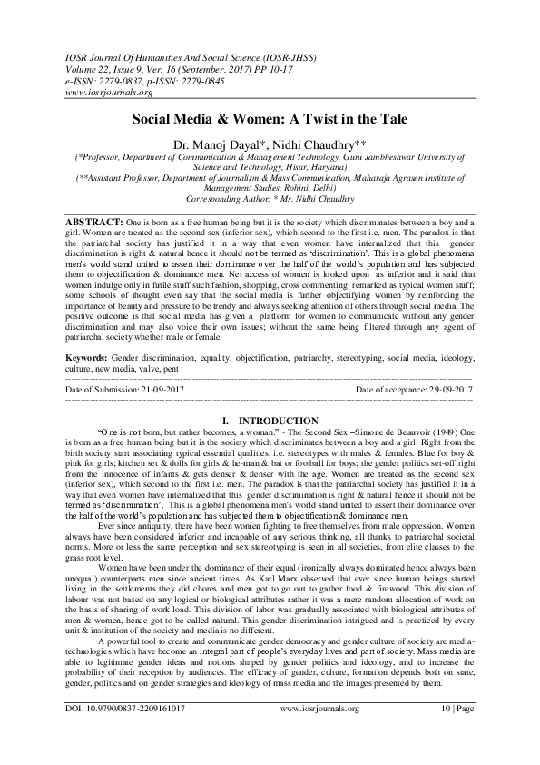 (PDF) Social Media & Women: A Twist in the Tale