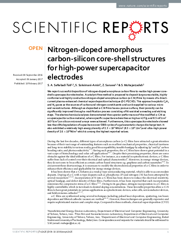(PDF) Nitrogen-doped amorphous carbon-silicon core-shell structures for ...