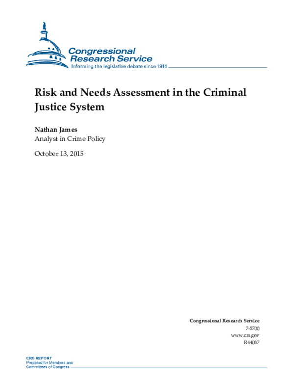 (PDF) Risk and Needs Assessment in the Criminal Justice System