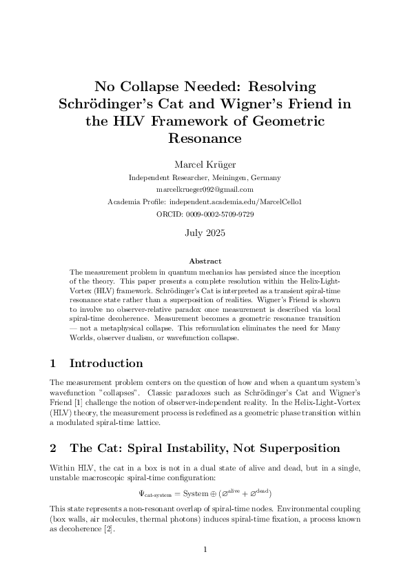 (PDF) No Collapse Needed: Resolving Schrödinger's Cat and Wigner's ...