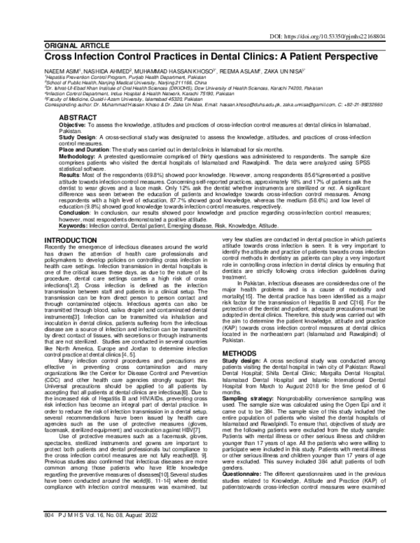 (PDF) Cross Infection Control Practices in Dental Clinics: A Patient ...
