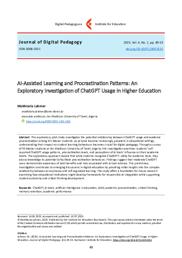 (PDF) AI-Assisted Learning and Procrastination Patterns: An Exploratory ...
