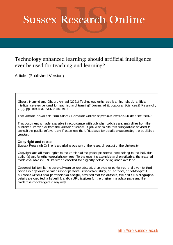 (PDF) Technology enhanced learning: should artificial intelligence ever be used for teaching and ...
