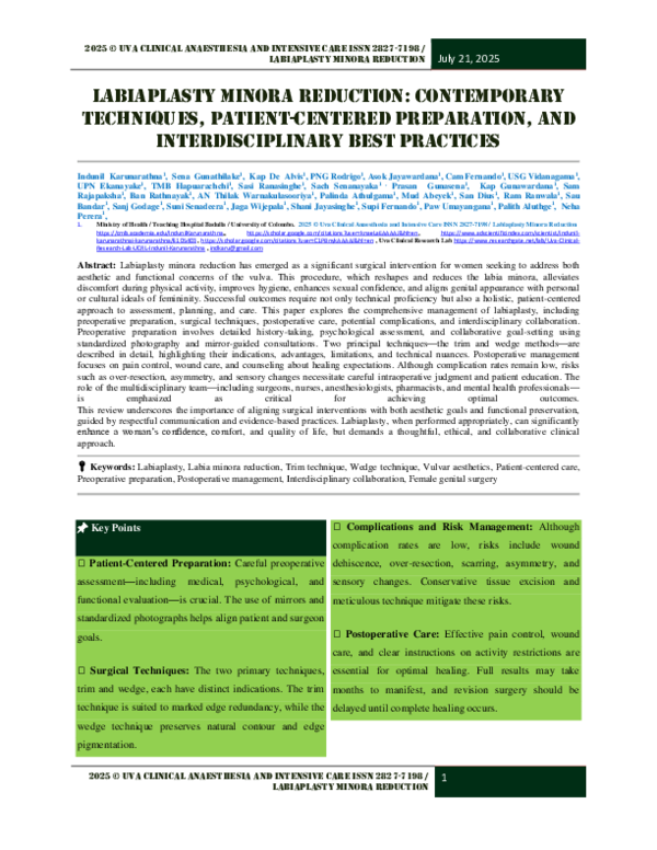 (PDF) Labiaplasty Minora Reduction: Contemporary Techniques, Patient ...