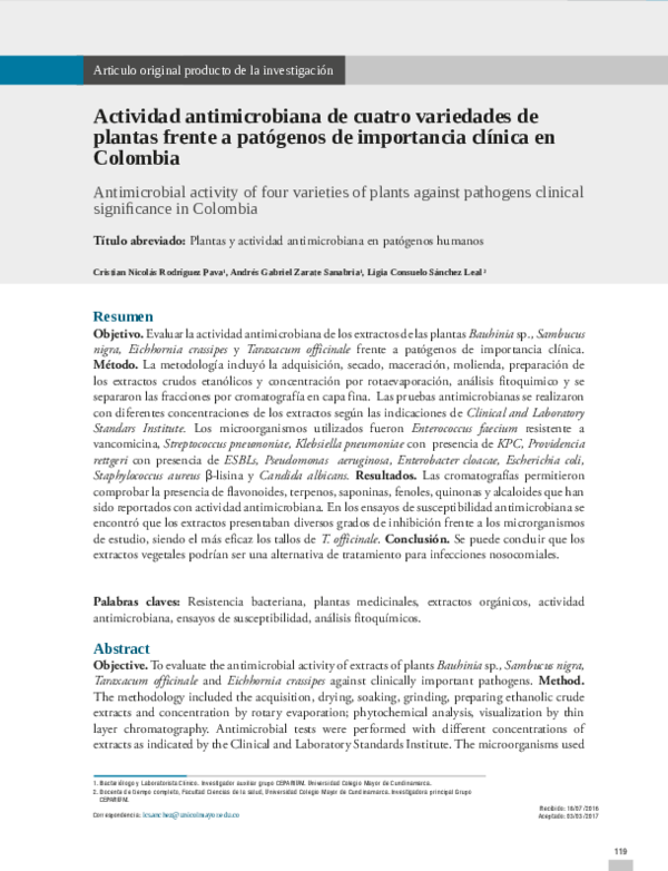 (PDF) Actividad antimicrobiana de cuatro variedades de plantas frente a ...