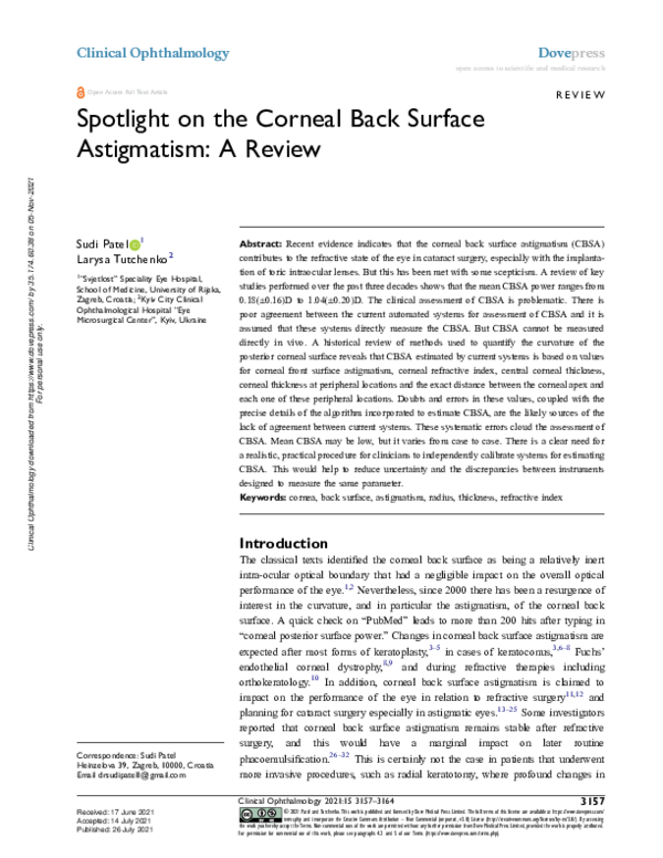 (PDF) Spotlight on the Corneal Back Surface Astigmatism: A Review