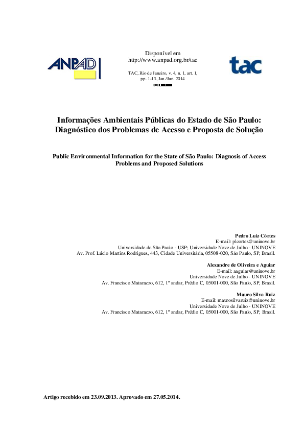 (PDF) Informações Ambientais Públicas do Estado de São Paulo ...