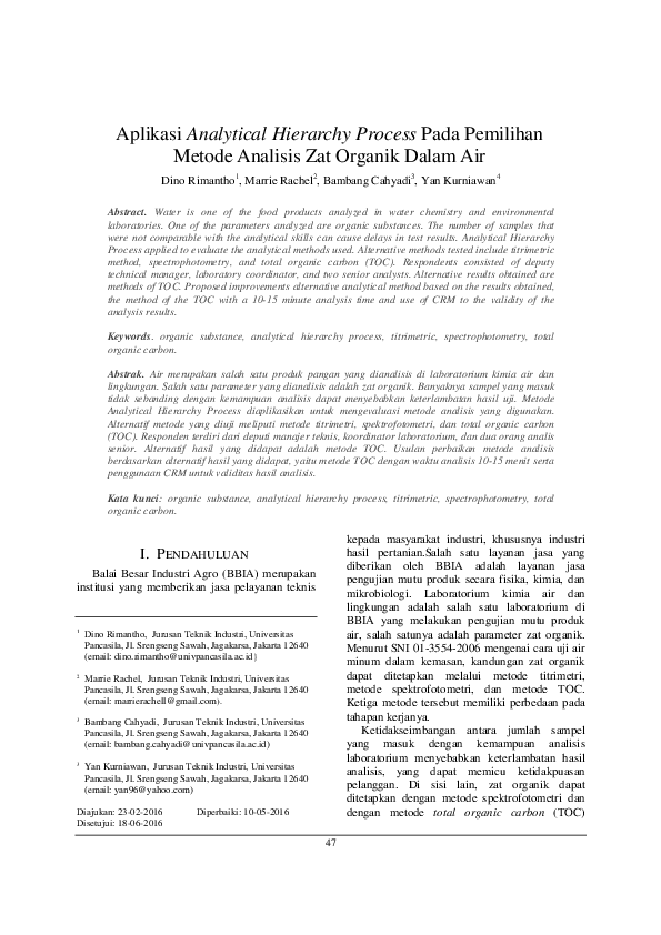 (PDF) Aplikasi Analytical Hierarchy Process Pada Pemilihan Metode ...