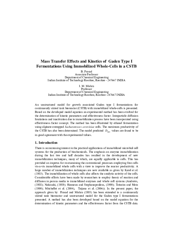 (PDF) Mass Transfer Effects and Kinetics of Gaden Type I Fermentations ...