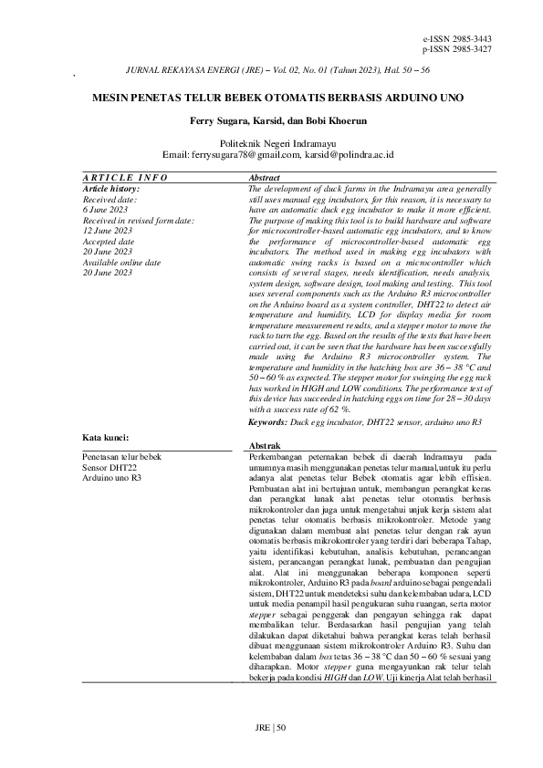 (PDF) Mesin Penetas Telur Bebek Otomatis Berbasis Arduino Uno