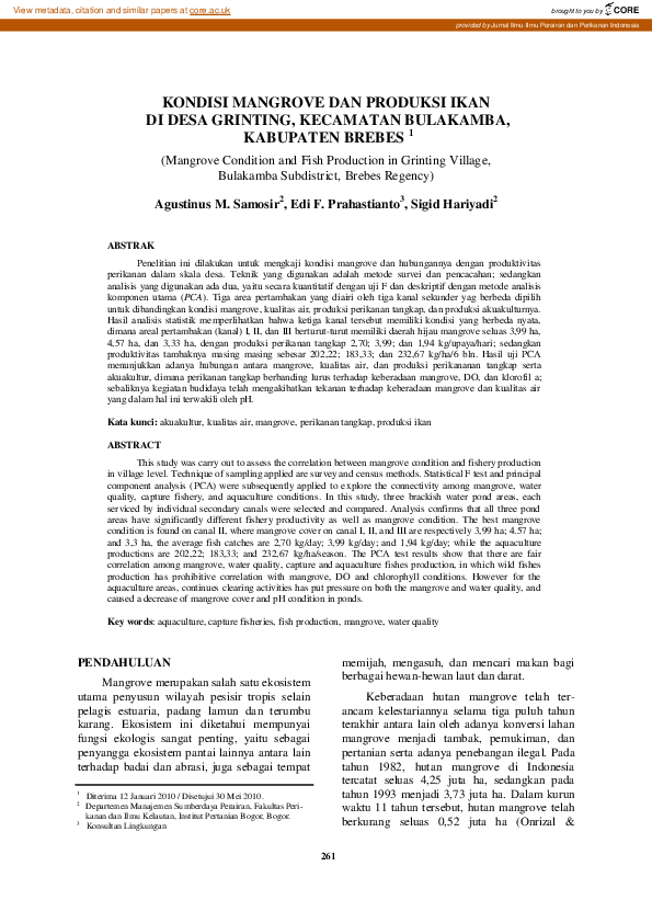 (PDF) Kondisi Mangrove Dan Produksi Ikan DI Desa Grinting, Kecamatan ...