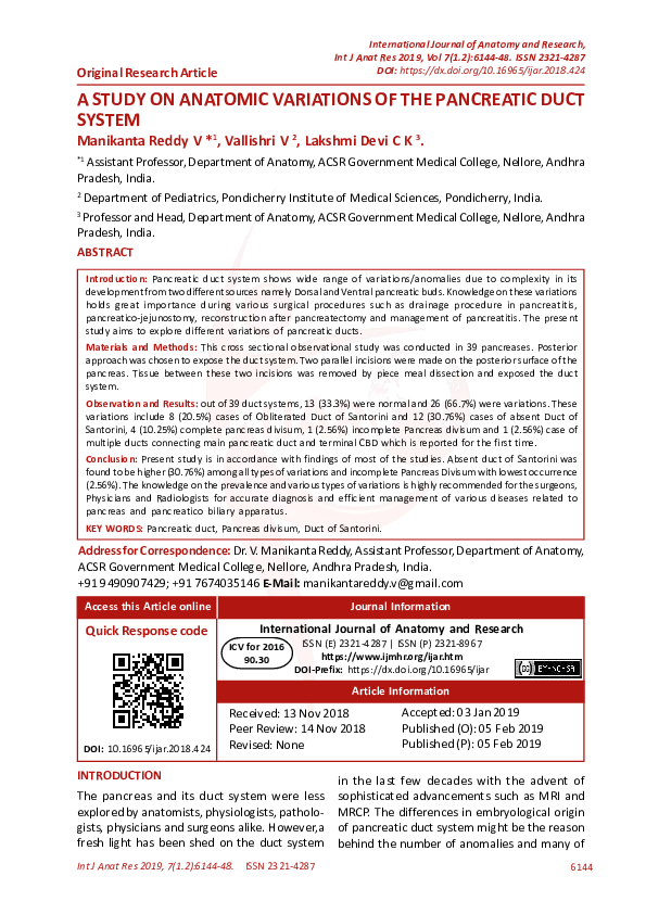 (PDF) A Study on Anatomic Variations of the Pancreatic Duct System
