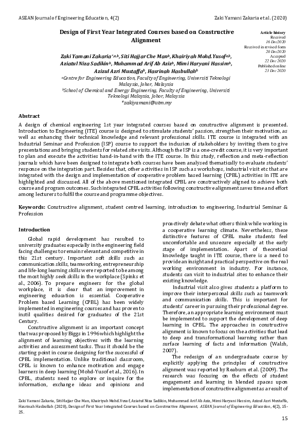 (PDF) Design of First Year Integrated Courses based on Constructive Alignment