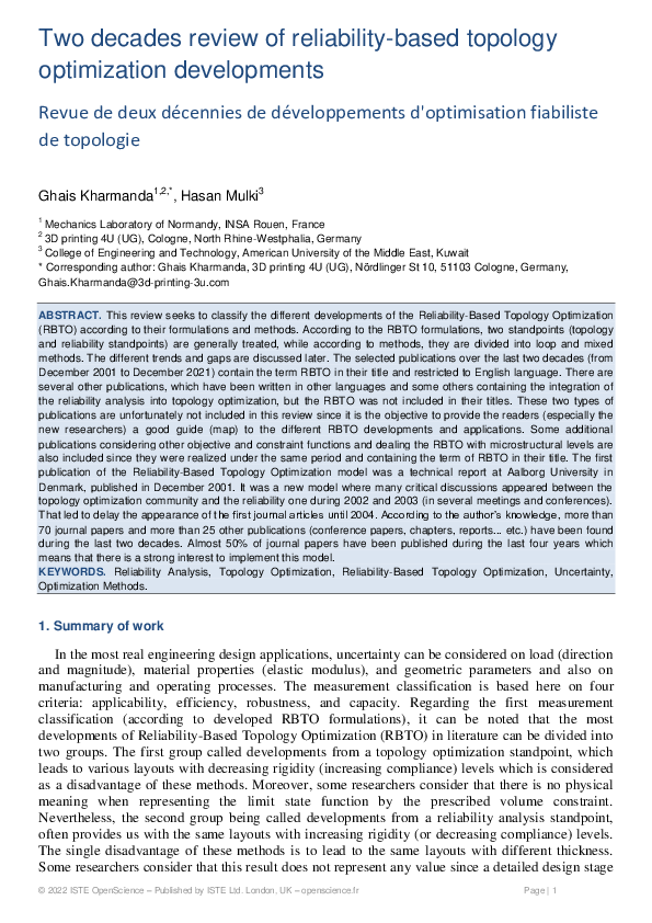 (PDF) Two decades review of reliability-based topology optimization developments