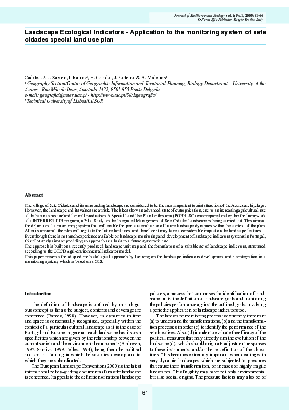 (PDF) Landscape Ecological Indicators-Application to the monitoring ...