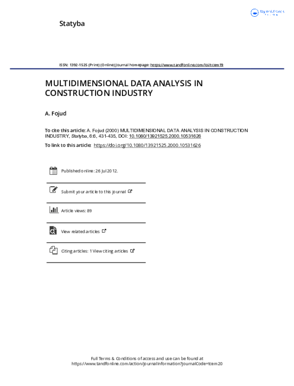 (PDF) Multidimensional Data Analysis in Construction Industry