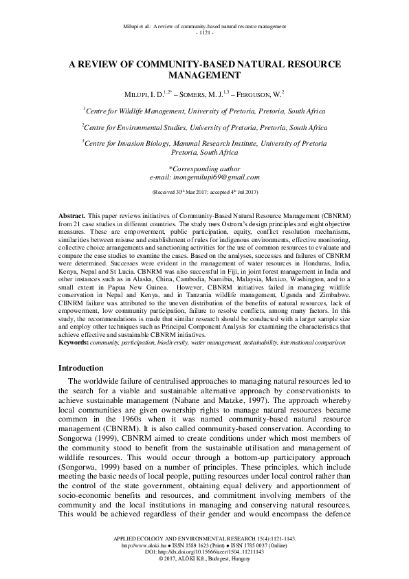 (PDF) A Review of Community-Based Natural Resource Management