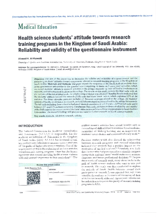 (PDF) Health science students attitude towards research training ...