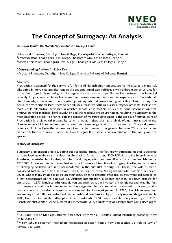 (PDF) The Concept of Surrogacy: An Analysis