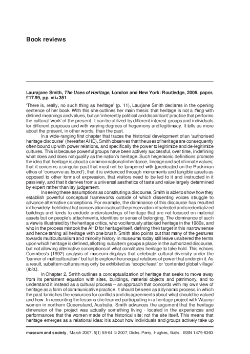 (PDF) Laurajane Smith, The Uses of Heritage