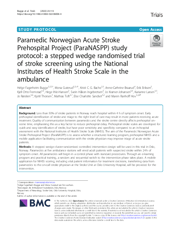 (PDF) Paramedic Norwegian Acute Stroke Prehospital Project (ParaNASPP ...