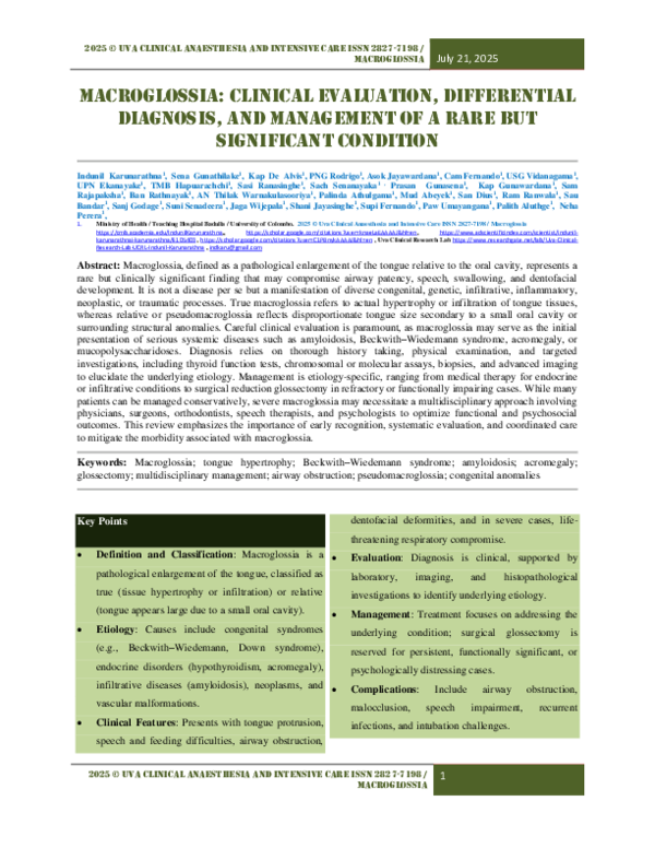 (PDF) Macroglossia: Clinical Evaluation Differential Diagnosis and ...
